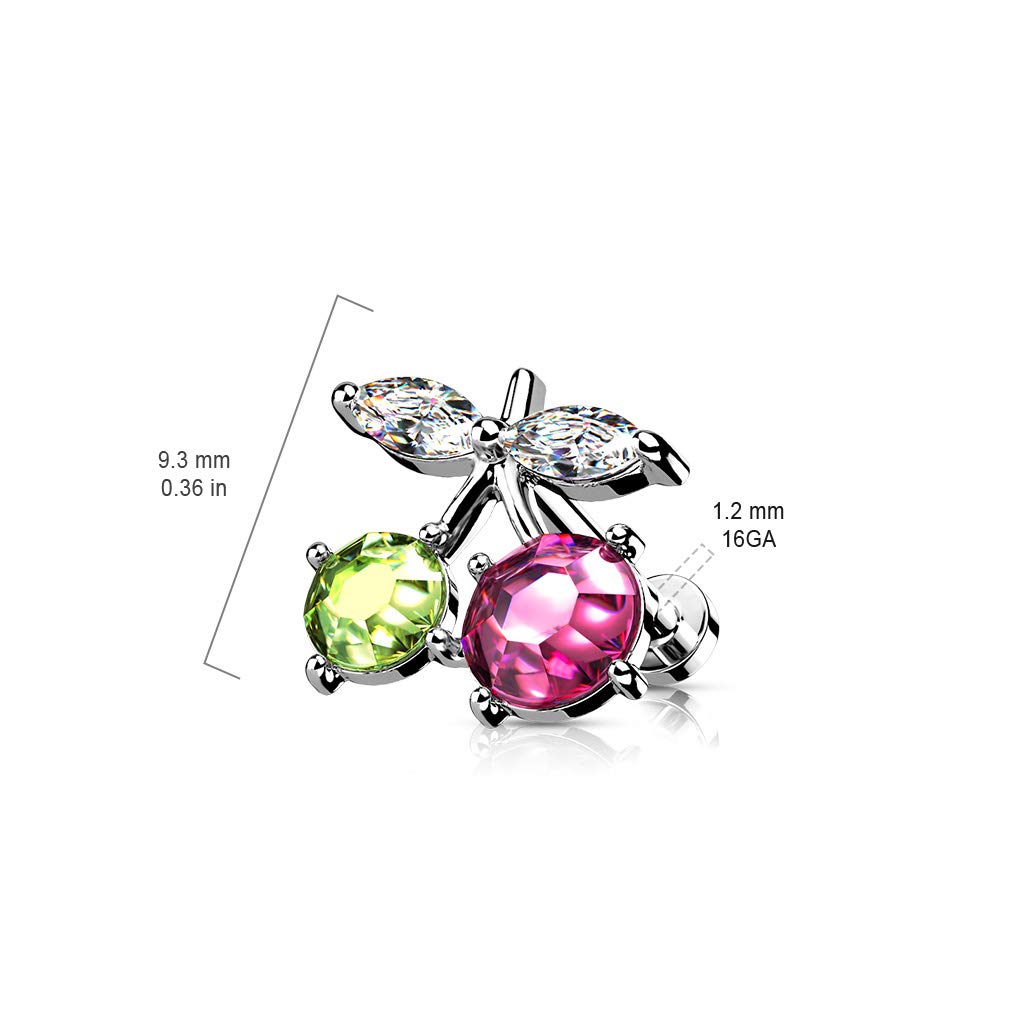 Covet Jewelry CZ Cherry Top on Internally Threaded 316L Surgical Steel Flat Back Studs for Labret, Monroe, Cartilage and More (16GA (1.2mm), Length: 5/16" (8mm))