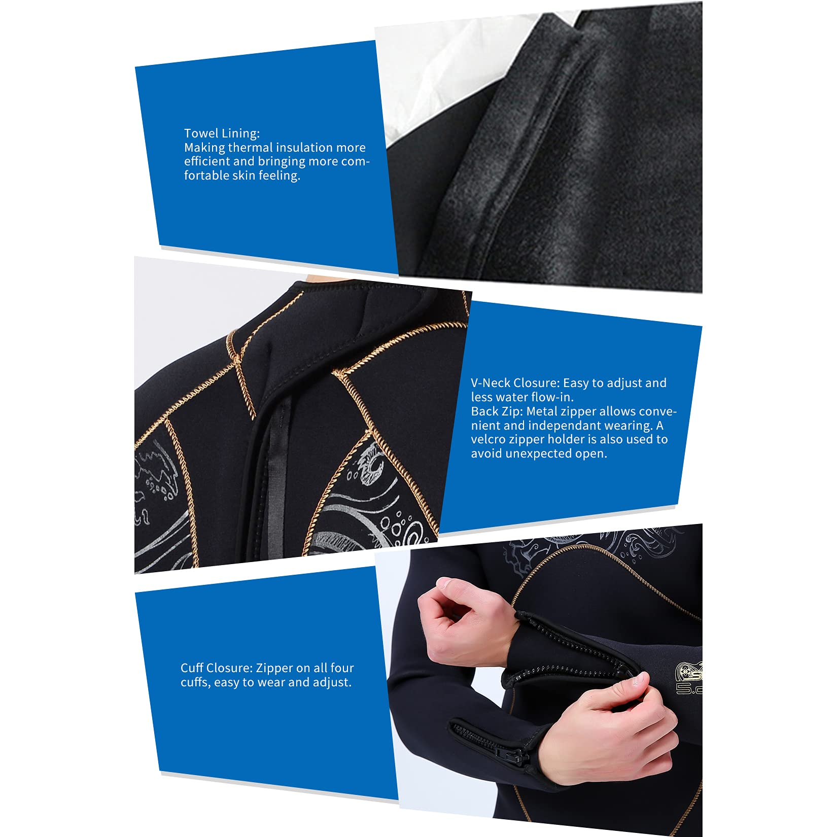 Dizokizo 5mm Wetsuits for Men Neoprene Long Sleeve Full Diving Surfing Suit