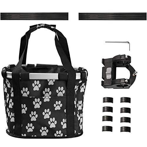 CZXJKKL Bike Basket, Foldable Small Pet Cat Dog Carrier Front Removable Bicycle Handlebar Basket Quick Release Easy Install Detachable Cycling Bag Mountain Picnic Shopping