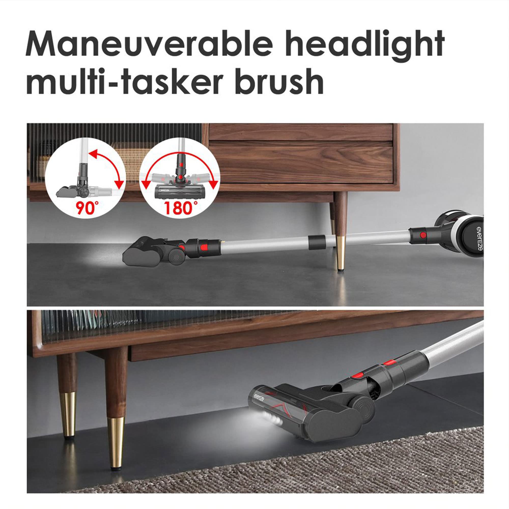 Evereze EVC4001 Cordless Stick Vacuum with 45 Minute Runtime, 1.1 Liter Large Dust Cup, Stretch Hose, LED Display, and Multiple Accessories