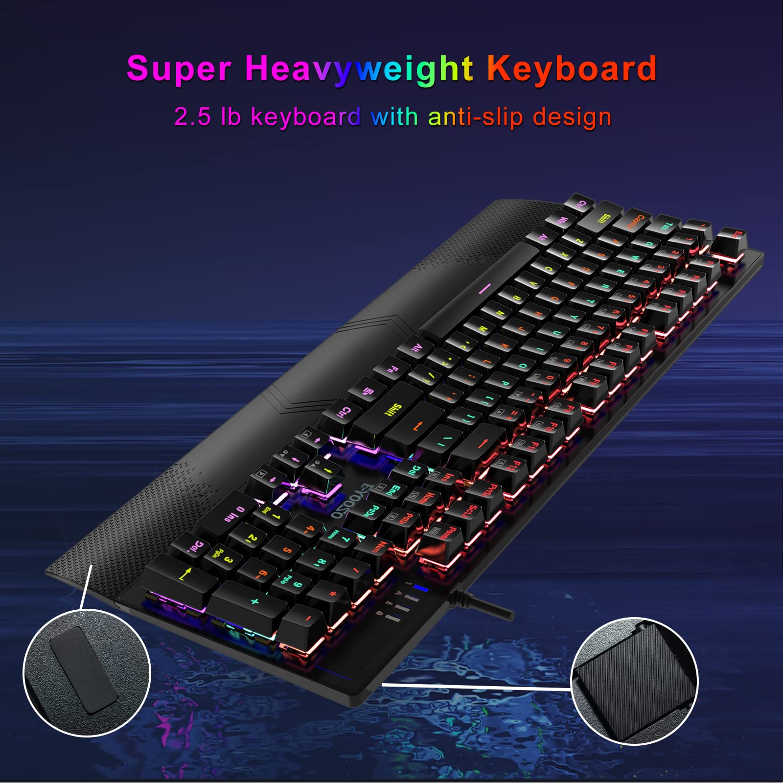 E-YOOSO Mechanical Keyboard, Mechanical Gaming Keyboard with Blue Switches, 104 Keys, Wired Keyboard Mechanical with Rainbow Backlit & RGB LED Side Light, Clicky Keyboard for Windows, Gaming, PC