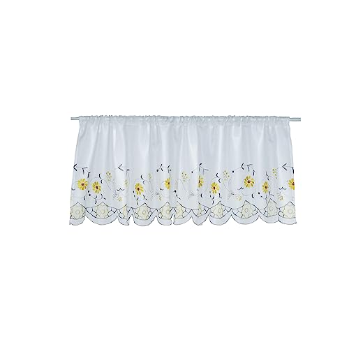 yurlisa Embroidery Pastoral Style Cafe Curtain Kitchen Curtain Floral Window Valance,18X60 inch, White 丨Yellow Leaves