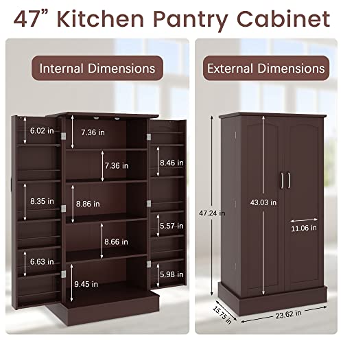 Jehiatek 47” Kitchen Pantry Cabinet, Freestanding Kitchen Storage Cabinets with Doors & Adjustable Shelves, Buffet Cupboards Sideboard for Kitchen, Living Room and Dinning Room