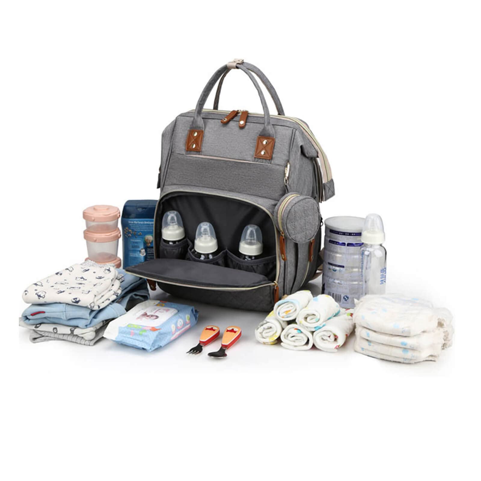 GIMURM Mothers Gifts,Diaper Bag Backpack,Multi Baby Nappy Changing Bags Travel Back Pack with Changing Pad & Stroller Straps, Large Capacity, Waterproof and Stylish,gray
