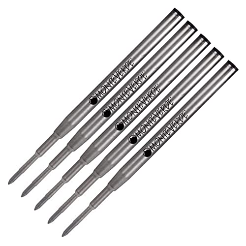 Monteverde Soft Roll Ballpoint Refills Compatible with Montblanc Pens, Gel Ink, 5 Pack, Bulk Packed, Medium Point, M43 (Black)