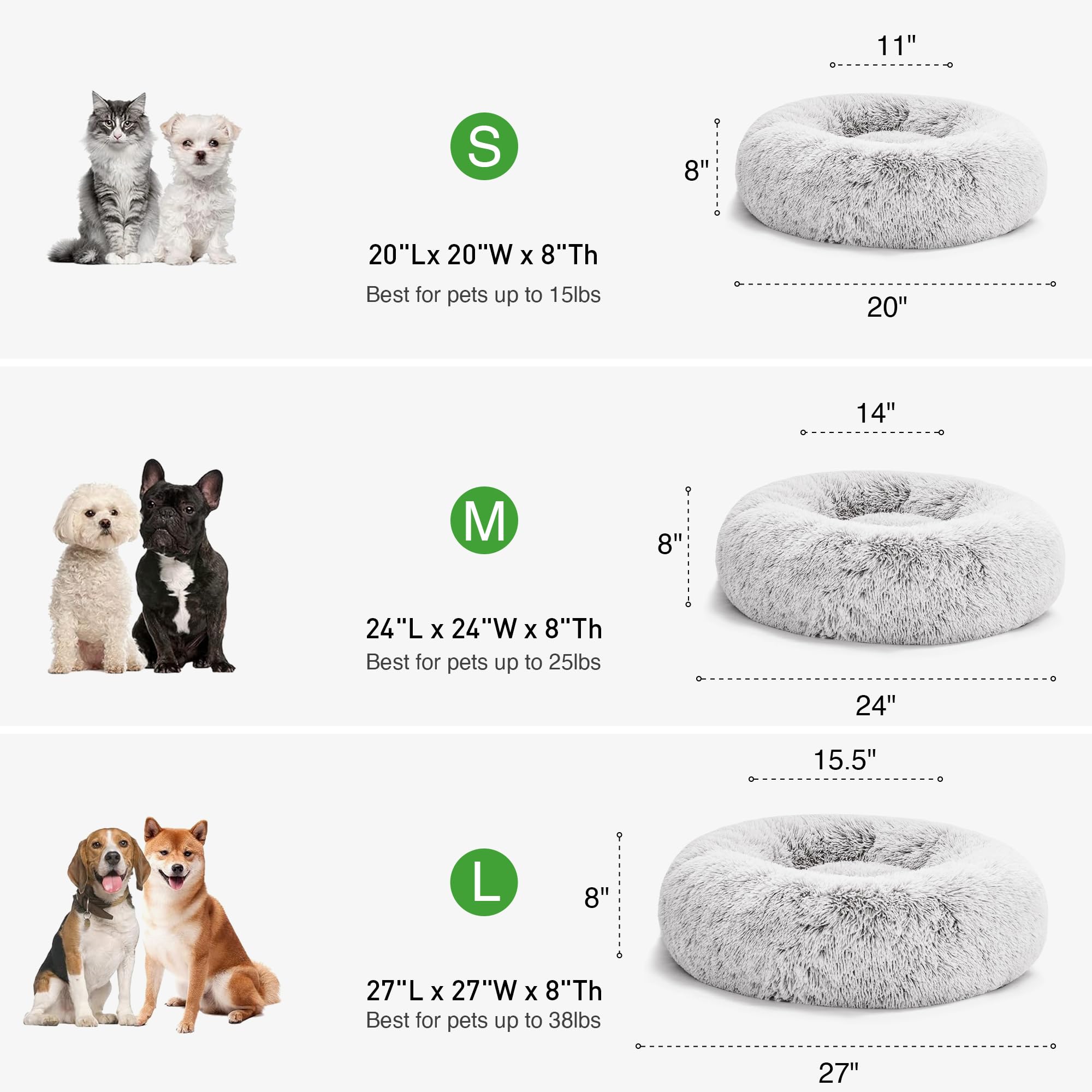 Love's cabin 24in Cat Beds for Indoor Cats - Cat Bed with Machine Washable, Waterproof Bottom - Grey Fluffy Dog and Cat Calming Cushion Bed for Joint-Relief and Sleep Improvement
