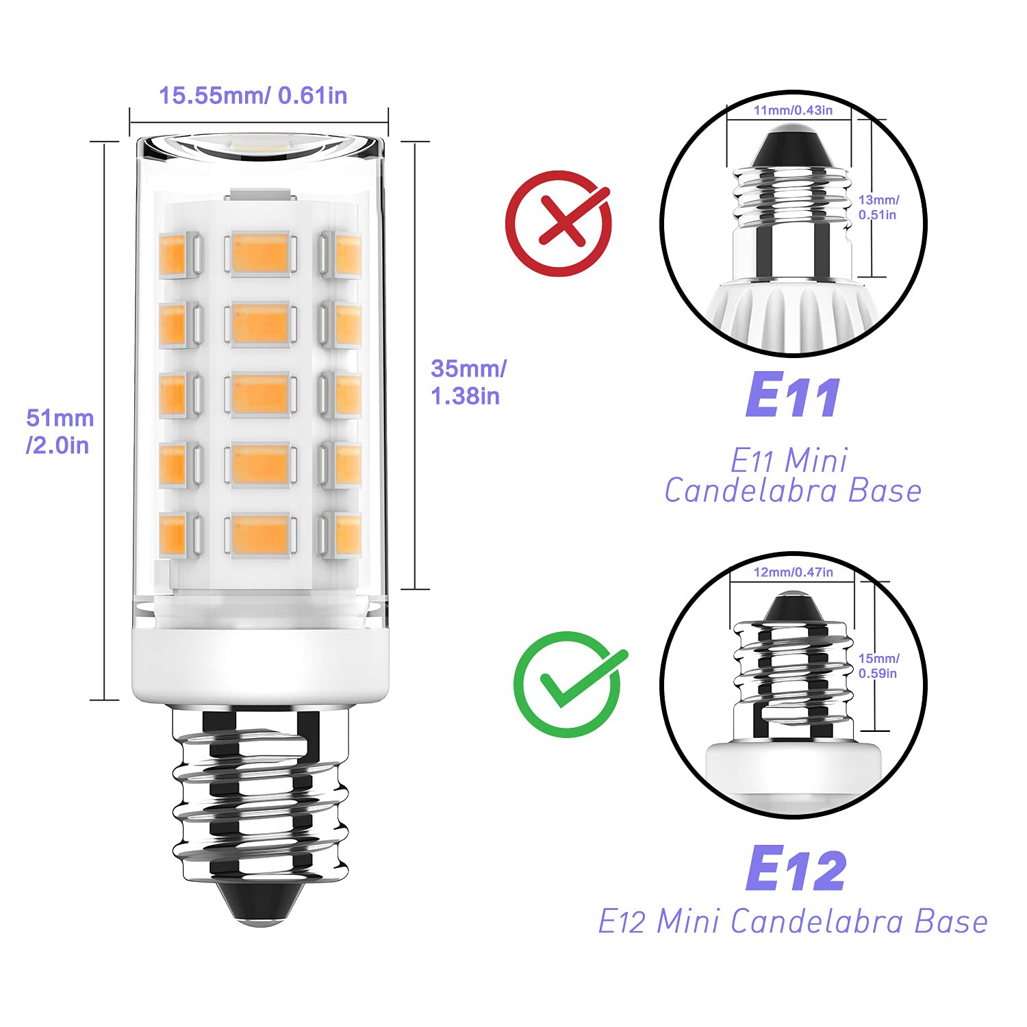 E12 LED Bulbs, Candelabra LED Bulbs 40Watt 60Watt Equivalent, Warm White 3000K 760 Lumen, 120V E12 Candelabra Light Bulbs for Ceiling Fan, Chandelier Lighting, Not Dimmable, 6Pack