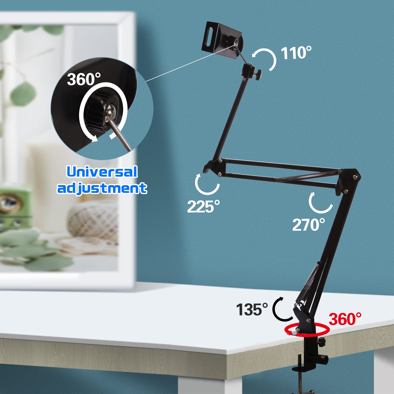 Hasinart Tablet Holder for Bed, 4-Joint Adjustable iPad Holder for Bed, 360° Rotating Tablet Arm Stand for iPad, iPhone, Sumsung Tab, Switch and Other 4.7~12.9'' Phones and Tablets