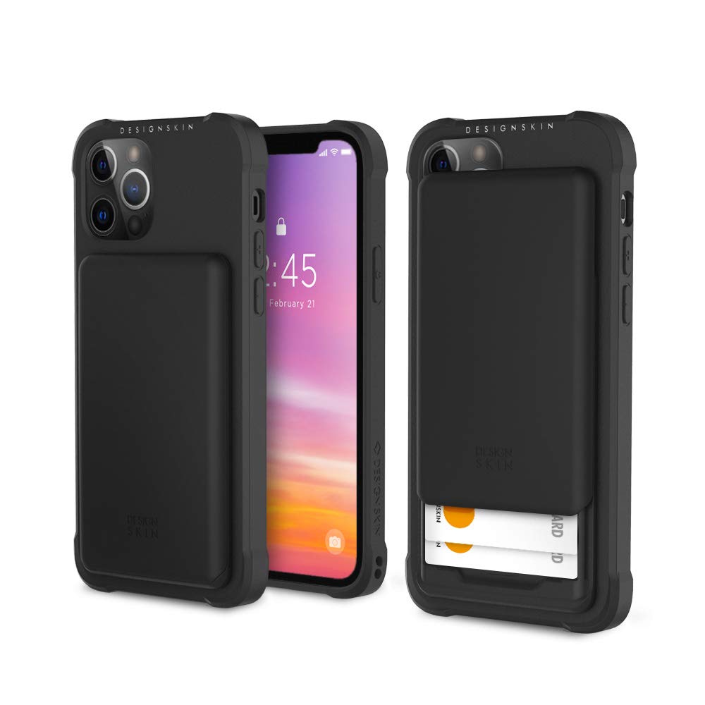 Design Skin Slider Designed for iPhone 12/12 Pro Case (2020), Card Storage Holder Heavy Duty Bumper Protection Cover Slim Wallet Cover Compatible with iPhone 12/12 Pro Case Black