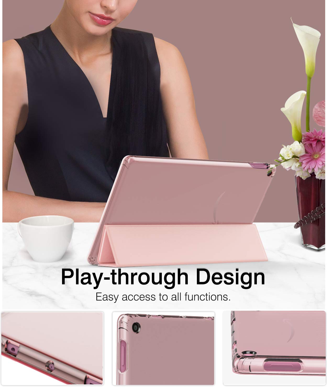 Dadanism All-New Fire HD 10 Tablet Case(9th Generation - 2019 Release) / (7th Generation - 2017 Release), [Flexible TPU Translucent Back Shell] for Fire HD 10.1 Inch Cover - Rose Gold