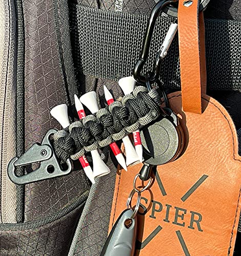 EAST TN. OUTFITTERS ACCURACY MATTERS ParaCourse Paracord Golf Tee Holder & Brush Retractable Club Cleaner Gift Clip On Bag Cart Caddy Cleaning Accessory
