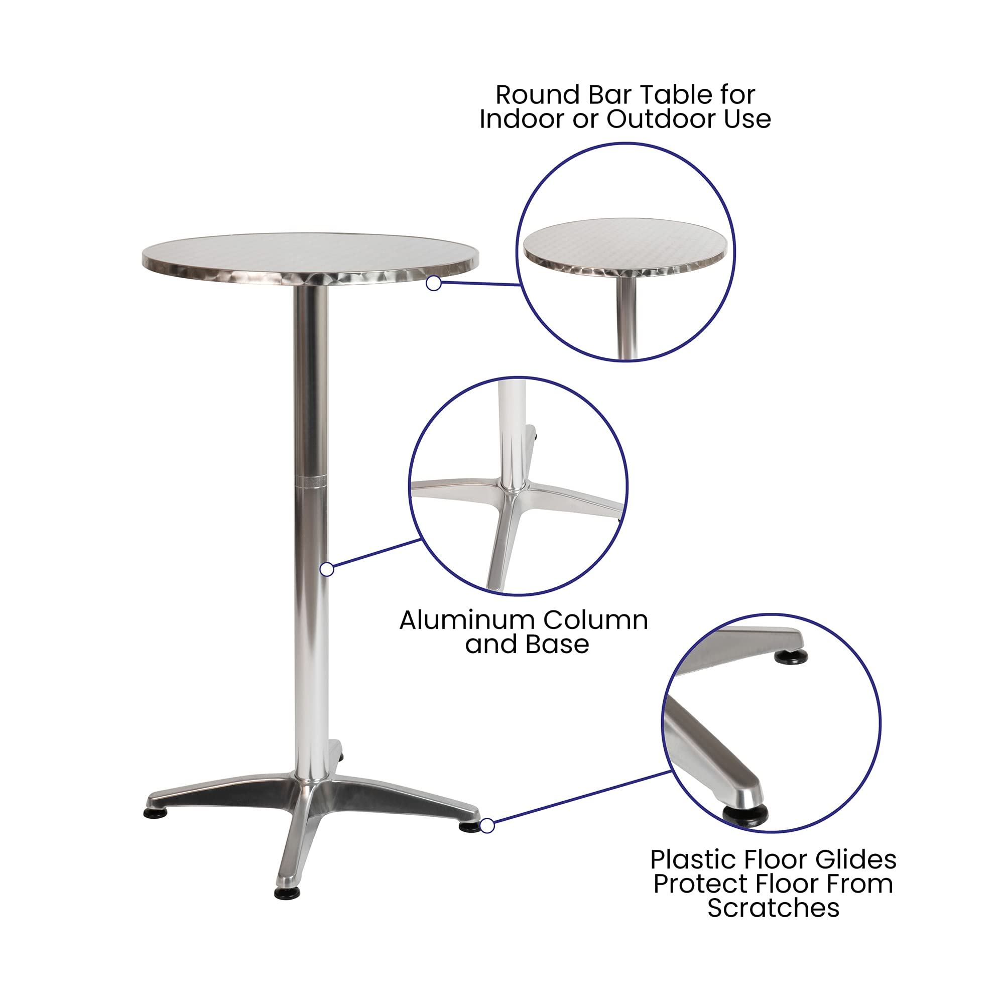 Flash Furniture Metal Bar Table - Aluminum Patio Table - Mellie 23.5"H Round Bar Height Table - Indoor/Outdoor