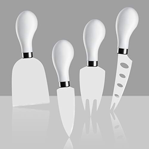 hecef Cheese Knife Set of 4, Non-Stick Coated Gift Set for Christmas, Anniversary, Party, Housewarming, Picnic, Birthdays, Wedding(White)