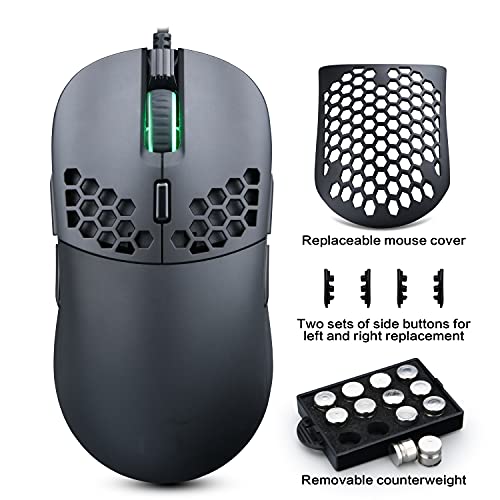 DGG ST-M5 12,000 DPI RGB Ambidextrous Wired Gaming Mouse,Ultralight Honeycomb Mouse,Side Wing and Personalized Weights Design Ergonomic Gaming Mice Left Handed or Right Handed