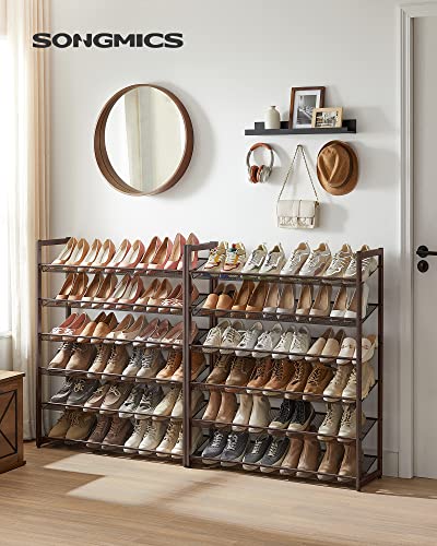SONGMICS Shoe Rack, 12-Tier Tall Metal Shoe Storage Organizer for Closet, Entryway, Garage, Set of 2 6-Tier Big Stackable Shoes Rack Shelf, Adjustable Feet, Slanted Shelves, Holds 48-60 Pairs, Bronze