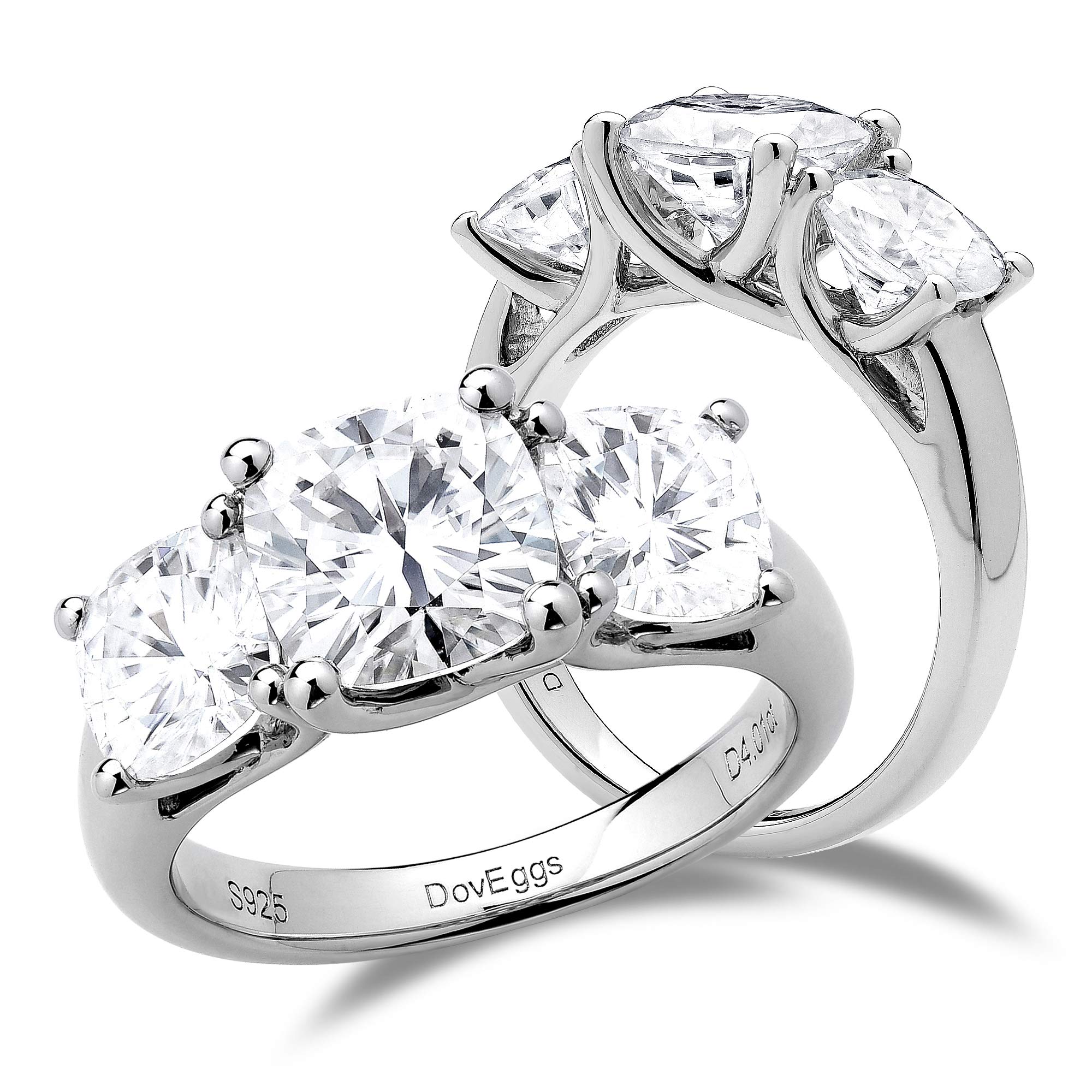 DovEggs Sterling Silver 4ct Center 6mm-7.5mm-6mm Cushion Cut 3 Stone Moissanite Engagement Ring Wedding Band for Women Band Width 2.7mm (6)