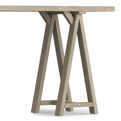 SIMPLIHOME Sawhorse SOLID WOOD 66 Inch Wide Modern Industrial Wide Console Sofa Table in Distressed Grey, For the Living Room, Entryway and Bedroom
