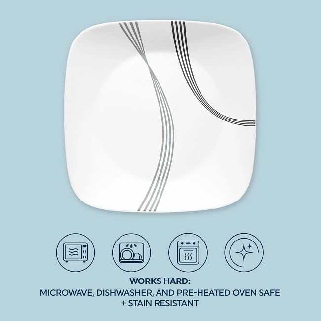 Corelle Urban Arc 16pc, Service for 4, Dinnerware Set, 8 Plates Bowls, Chip & Break Resistant, Dinner and Corelleware White