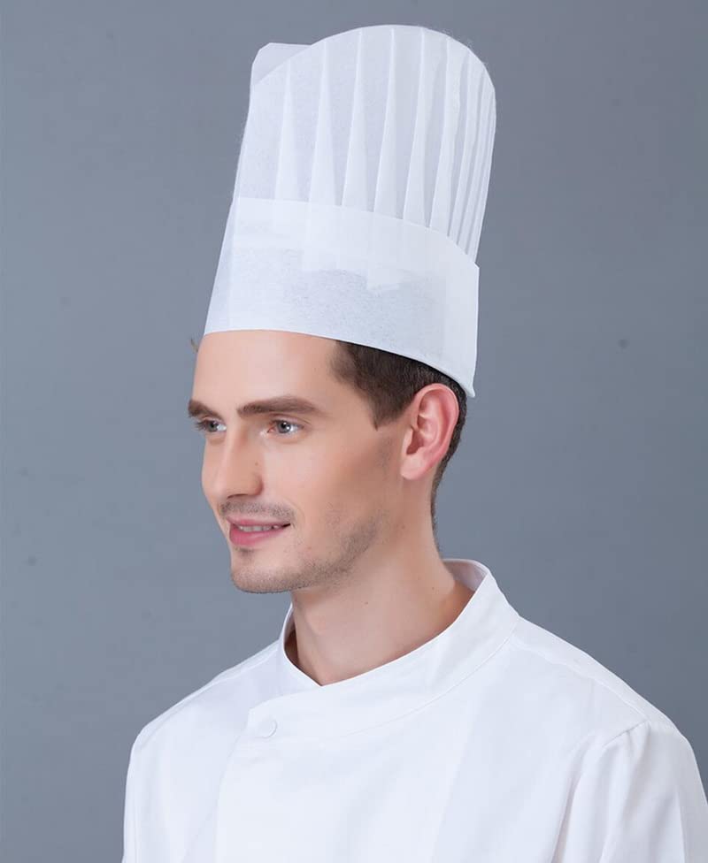 Hyzrz 20 Pack Disposable Non-Woven Paper Fiber Chef Hats for Kids, Adults, Adjustable Unisex White Kitchen Caps Bulk Set (Round, Medium)
