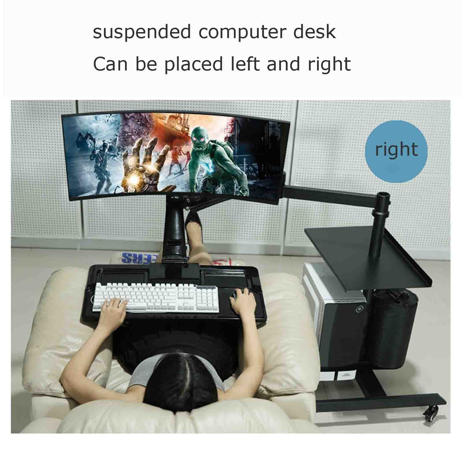 DADHI Single Gas Spring Arm Desk Stand/Holder Table,for 49" Computer Monitor,with Cup Holder Keyboard Tray,Height Adjustable Table