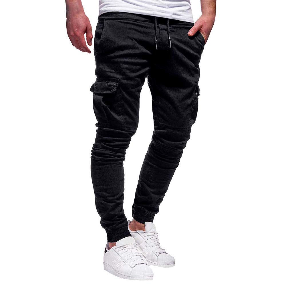Fashion Sport Pants, Mens Hip Hop Joggers Pants Casual Athletic Running Track Drawstring Sweatpants Trousers (Black, M)