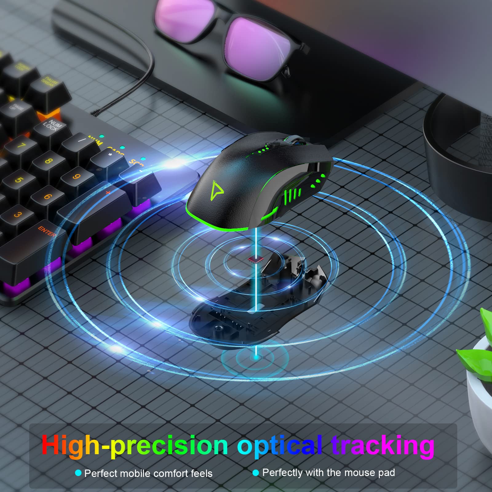 GK-XLI RGB USB Gaming Mouse, Wired with Chroma Backlight Mode, Adjustable High-Precision DPI Ergonomic Mice For PC, Computer, Laptop for Gamers