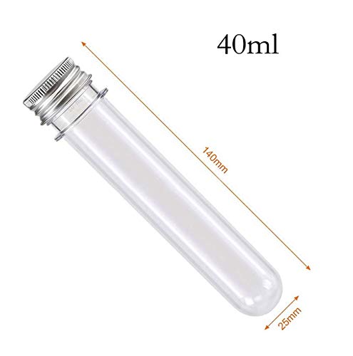 LASSUM 10 Pack 40ml Clear Plastic Test Tubes with Screw Caps Multi- Purpose Plastic Vials Containers for Scientific Experiments, Party, Decorate The House, Candy Storage