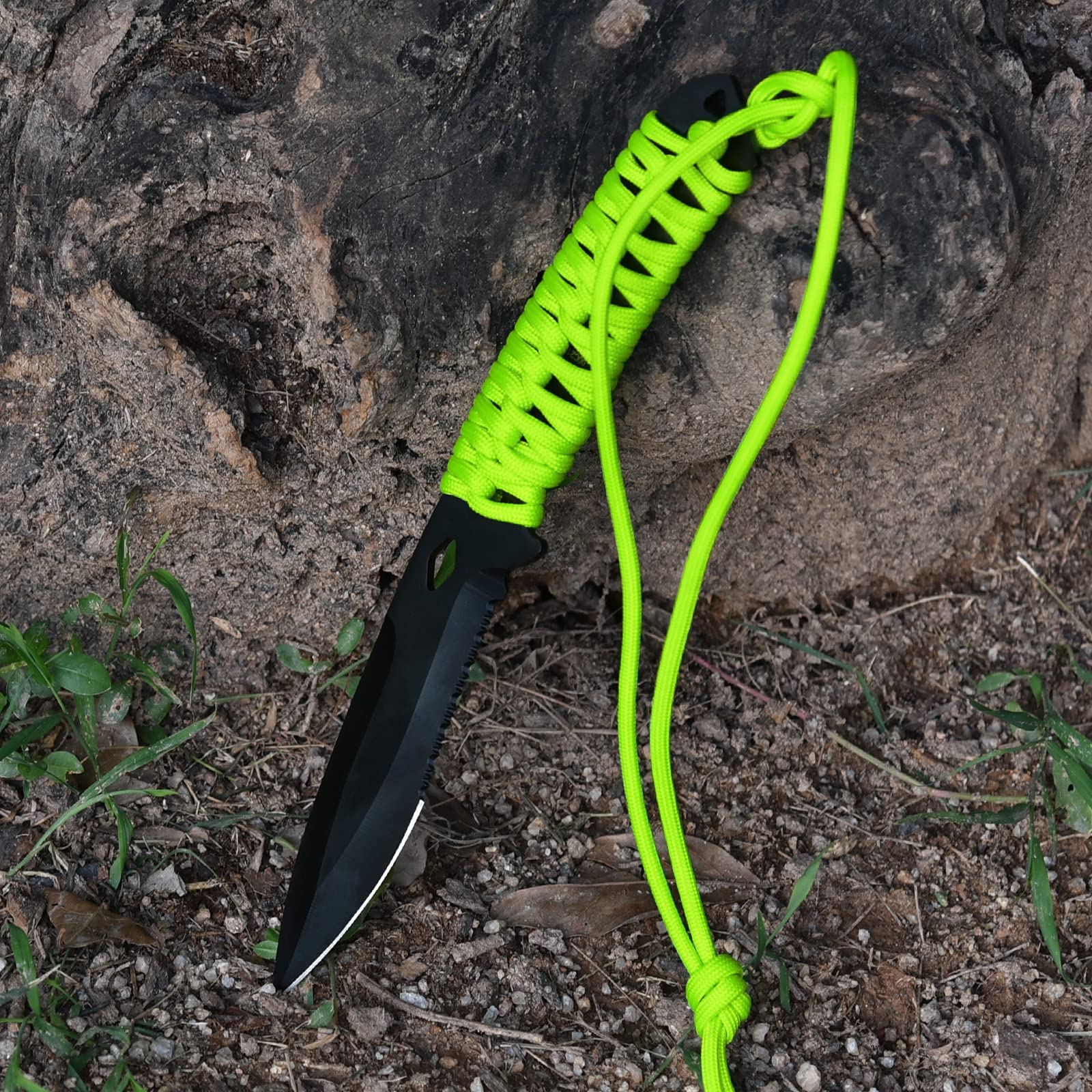 Extremus Bushcraft Survival Hunting Camping Knife with Serrated Edge, Fixed Blade with Cordura Sheath, 750 lb. Rated Paracord Handles, Includes Magnesium Fire Starter/Whistle, 5-Inch