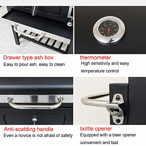 DADHI Trolley Smoker Durable Collapsible Charcoal BBQ Grill,Charcoal-Fueled BBQ Grill with Bottom Shelf