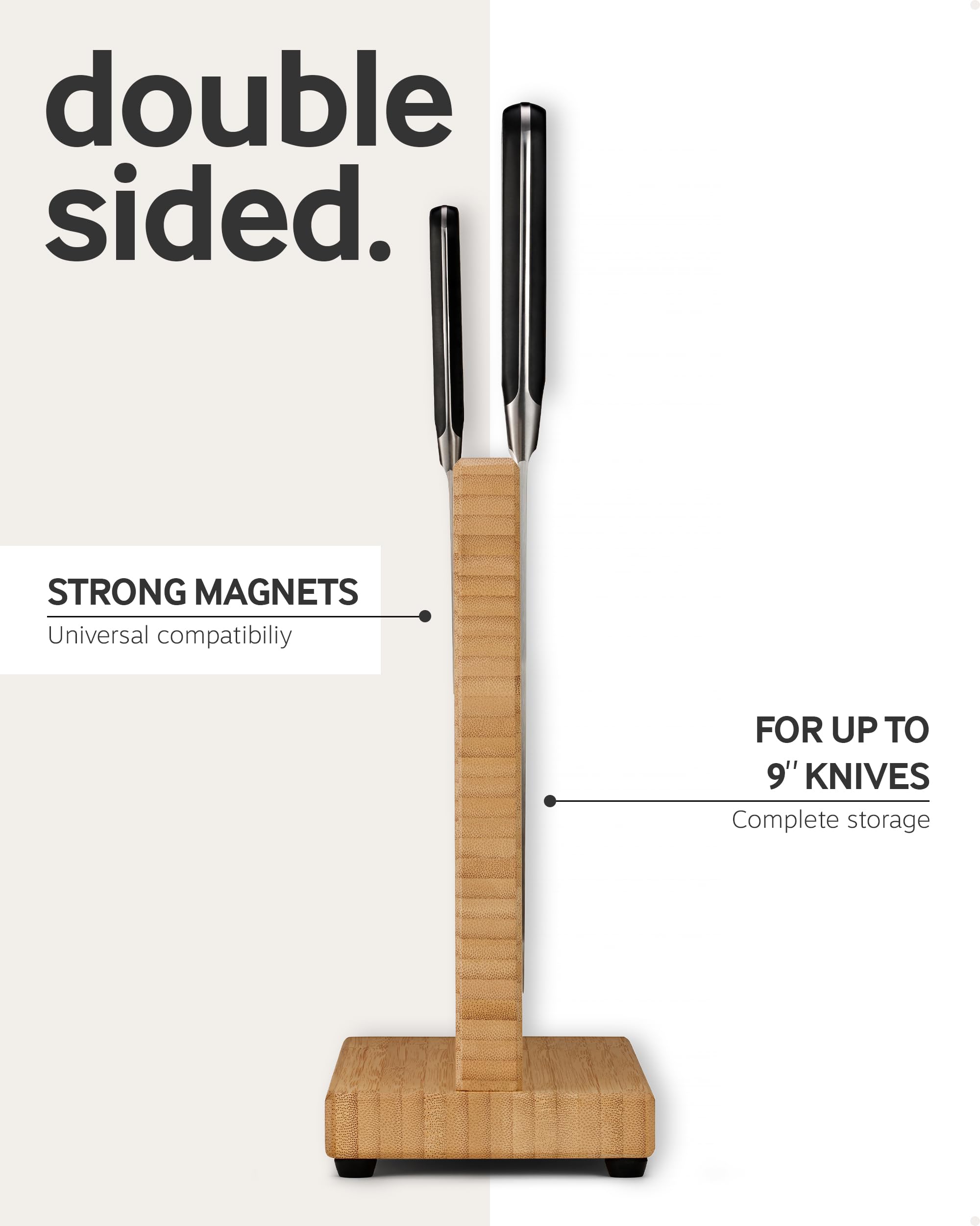 LARHN Magnetic Knife Block - Powerful Double-Sided Wooden Magnetic Knife Holder for up to 9β³ Knives - Supplied as Empty Knife Block Without Knives
