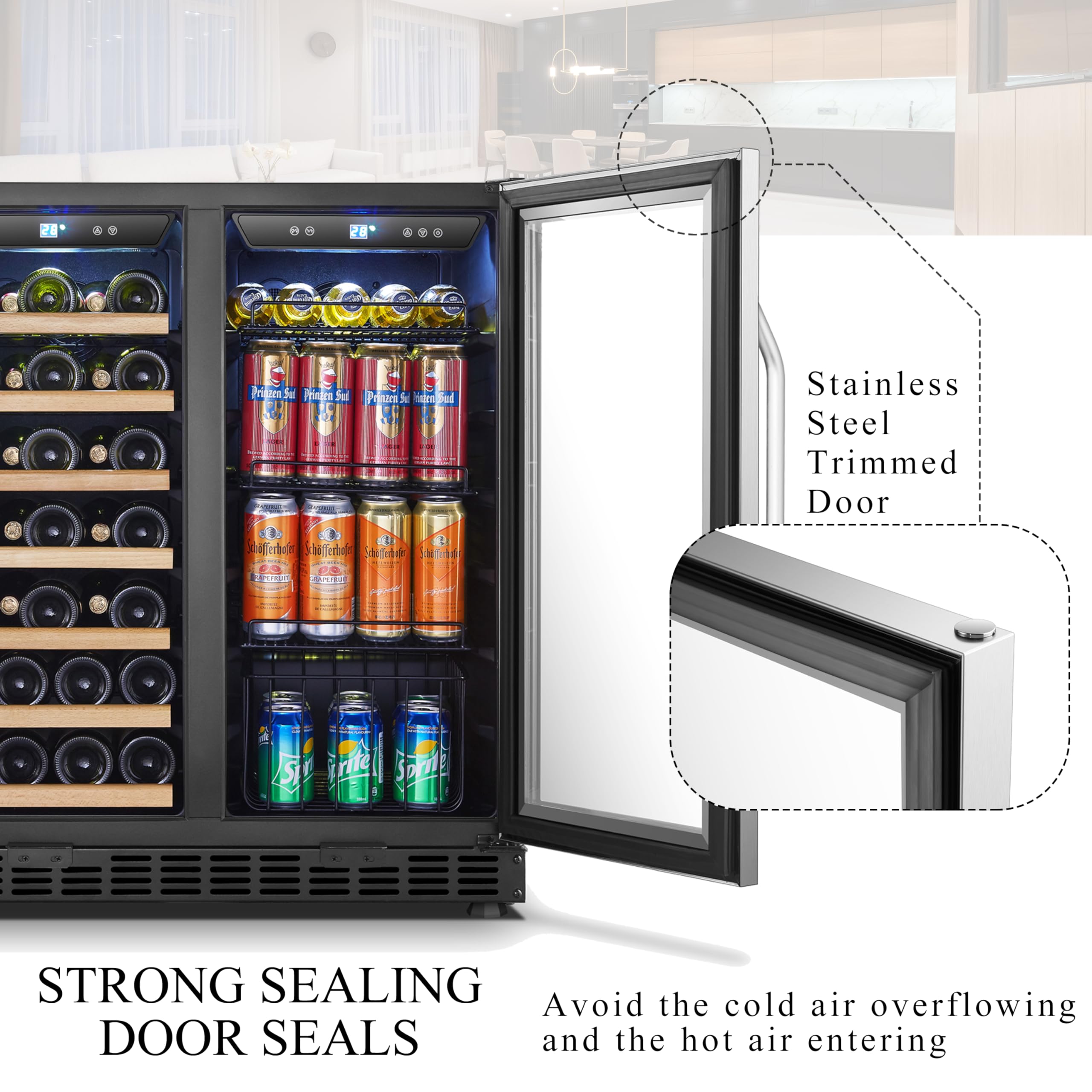 Lanbo Wine Cooler Refrigerator, 30 Inch 33 Bottle and 70 Can Under Counter Beverage Fridge with Stainless Steel Glass Door, Safety Lock and Digital Memory Touch Control