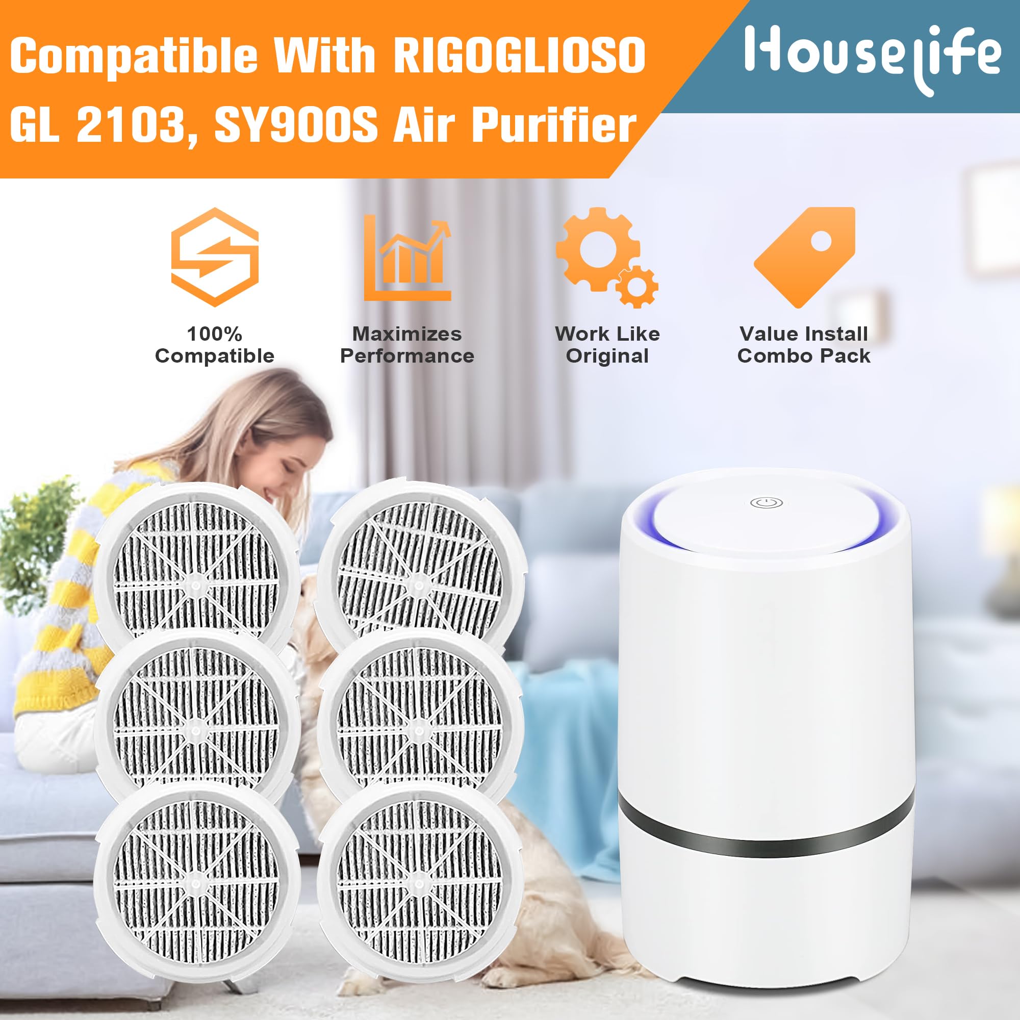GL2103 HEPA Replacement Filter for Frida Baby Air Purifier 3 in 1, RIGOGLIOSO GL2103, JINPUS GL-2103, LTLKY 900S, 6 Pack