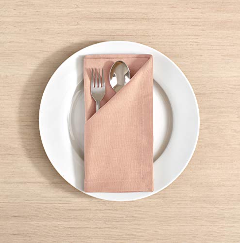 Pink Cloth Napkins Dinner Washable Set of 12 in Cotton Linen Fabric Blush, Premium Quality Soft Durable, Mitered Corners for Everyday Use Hotel Restaurant Good Absorbency Reusable Napkin Dusty Pink