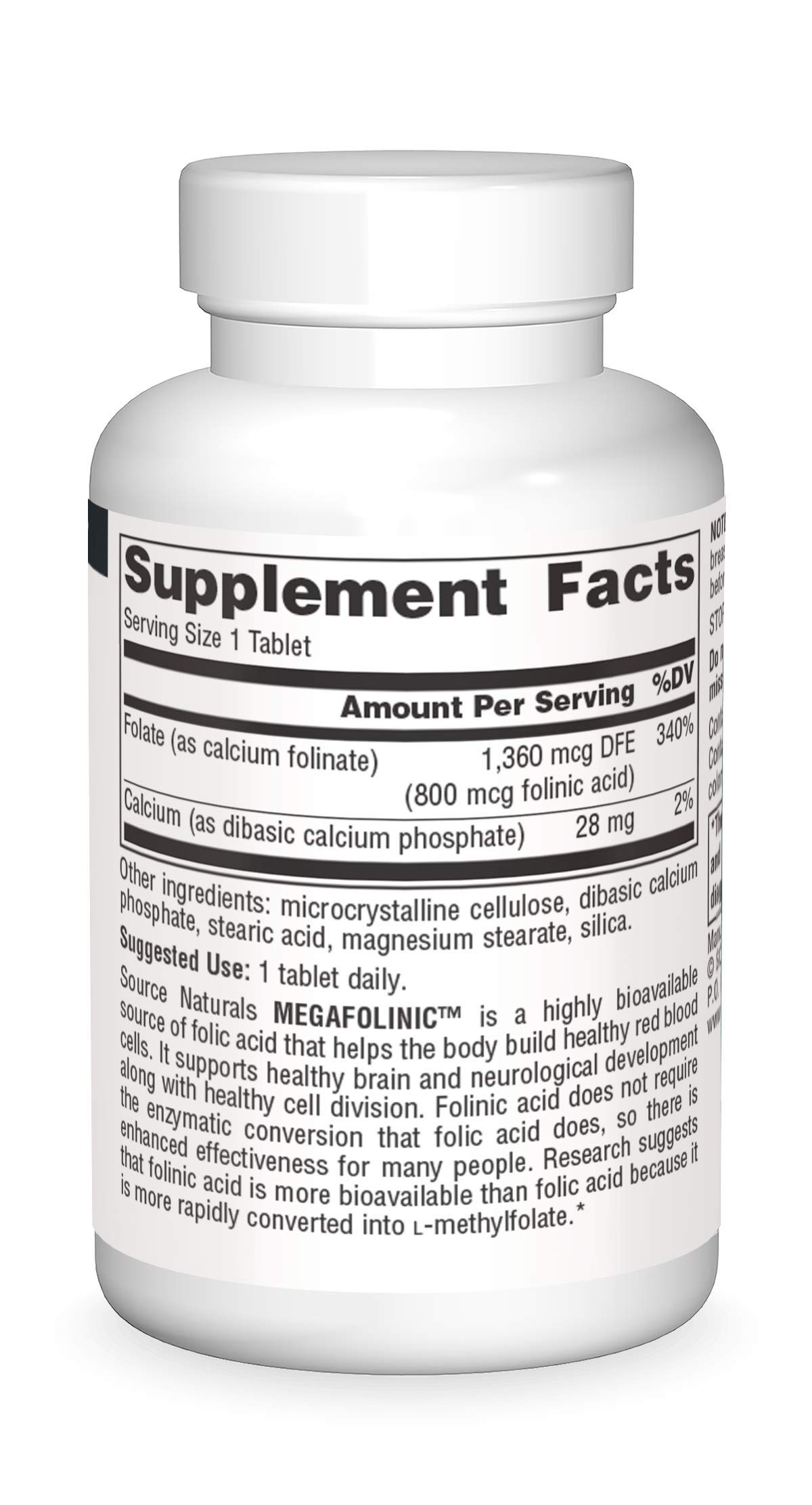 Source Naturals MegaFolinic, Bioactive Form of Folic Acid, 800 mcg - 120 Tablets
