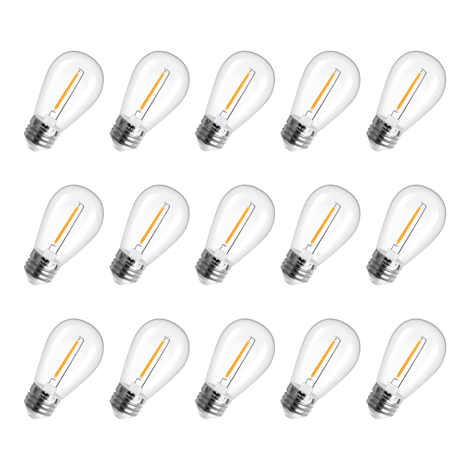 Eyanur15 Pcs Shatterproof & Waterproof S14 Outdoor String Light Bulb–1W S14 led Bulb-Use to Replace 11W, Warm White 2200K,70LM,Plastic Bulbs, E26 Base