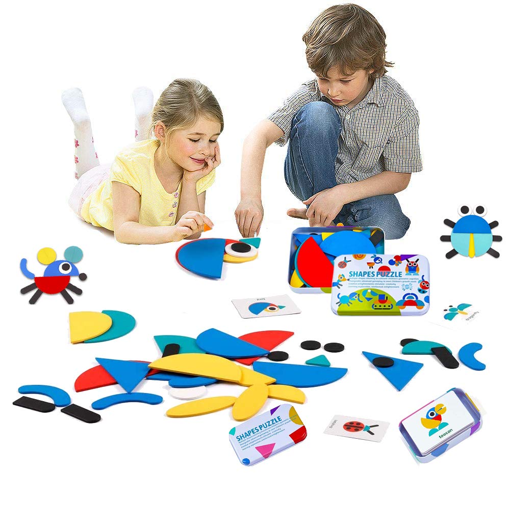 Shape Puzzle - Animals Jigsaw Puzzle Sorting and Stacking Games Montessori Educational STEM Toys for Toddlers Kids Boys Girls Age Over 3 Years Old (36 Shape Pieces & 60 Design Cards)