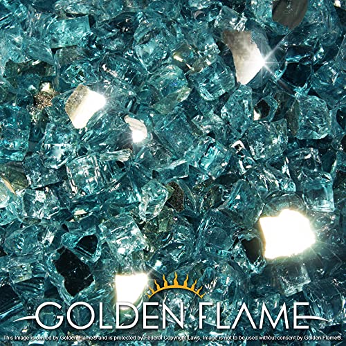 Golden Flame 10-Pound Fire Glass 1/4-Inch Caribbean Blue Reflective
