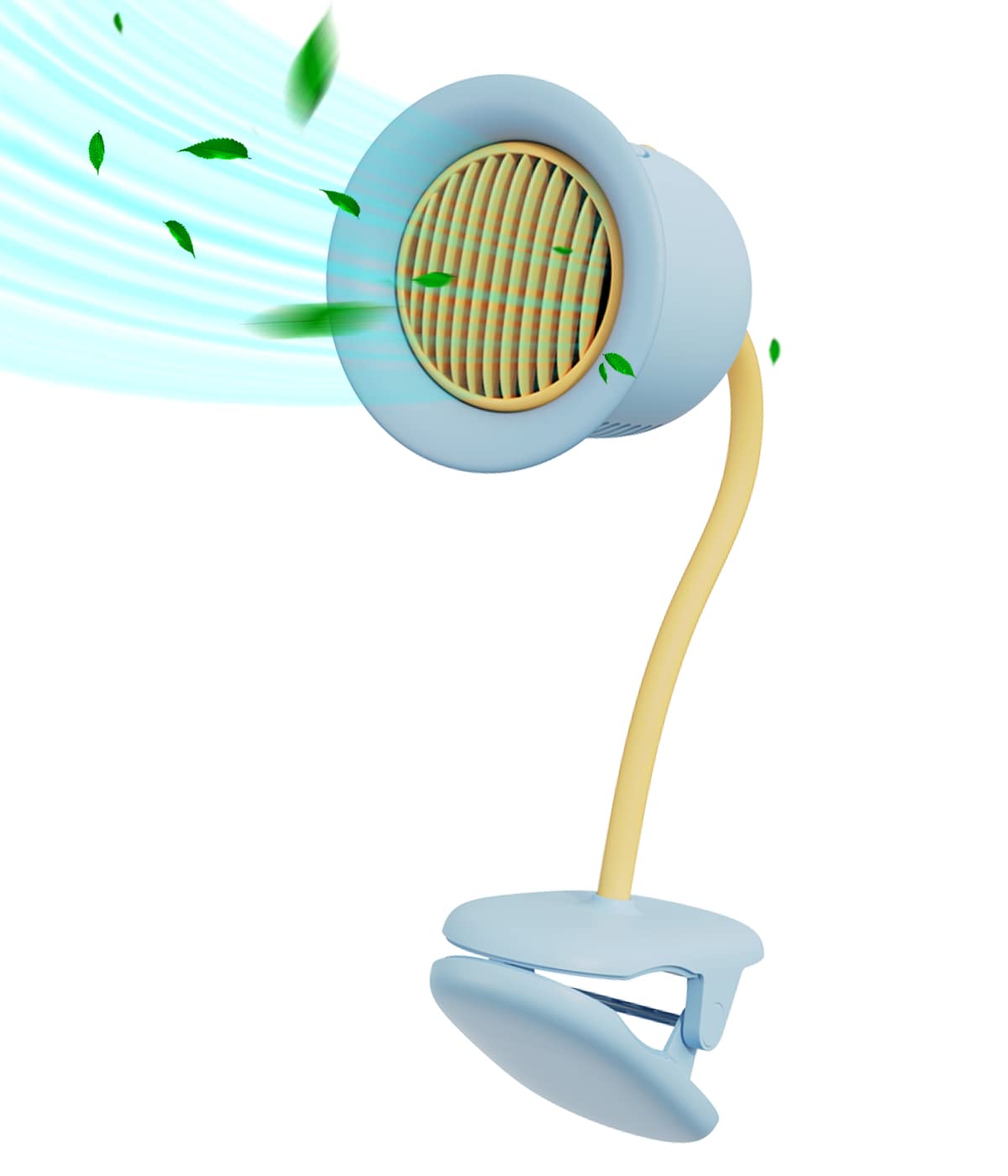 Snowpea Battery Operated Stroller Fan, Silicone Material, Bladeless, Finger-Friendly, 3 Speeds, Portable Mini Fan Clip-on Fan with Flexible Pod for Desk, Car Seat, Crib, Stroller, Camping - Blue