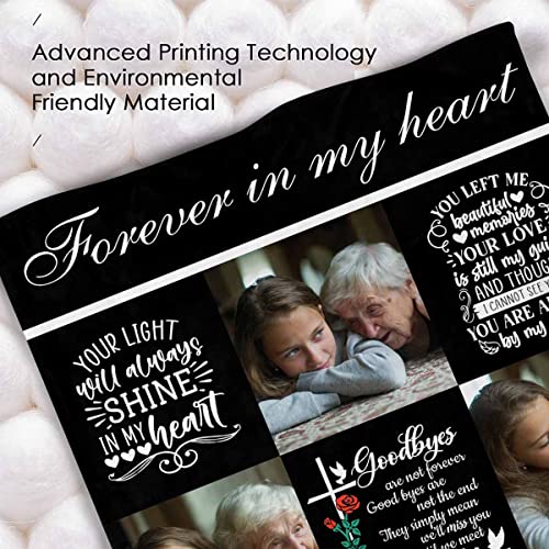 LOSARON Personalized Memorial Photo Blanket Always on My Mind Forever in My Heart Sympathy Bereavement Gift Fleece Blanket Custom Sympathy Blankets with Picture for Christmas
