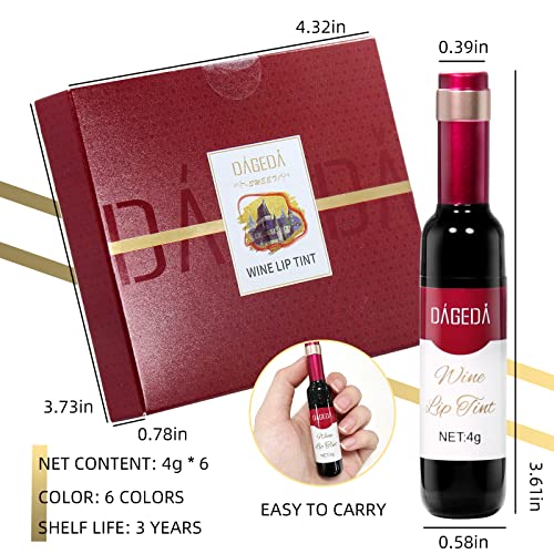 DAGEDA 6Pcs Velvet Wine Lip Tint,Matte Lipstick Velvety Lip Makeup Set, Highly Pigmented Liquid Lipstick, Non-stick Cup Lip Makeup Gift Kit for Girls Women(A Set)