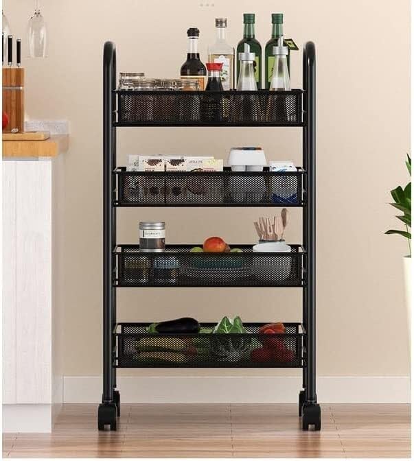 LOSTIS Storage Trolley Rolling Cart Utility Cart 4 Tier Kitchen Storage Cart with Wheels Bathroom Storage Movable Metal Trolley Rolling Cart Storage Rack Kitchen Storage Cart Rolling Storage Cart