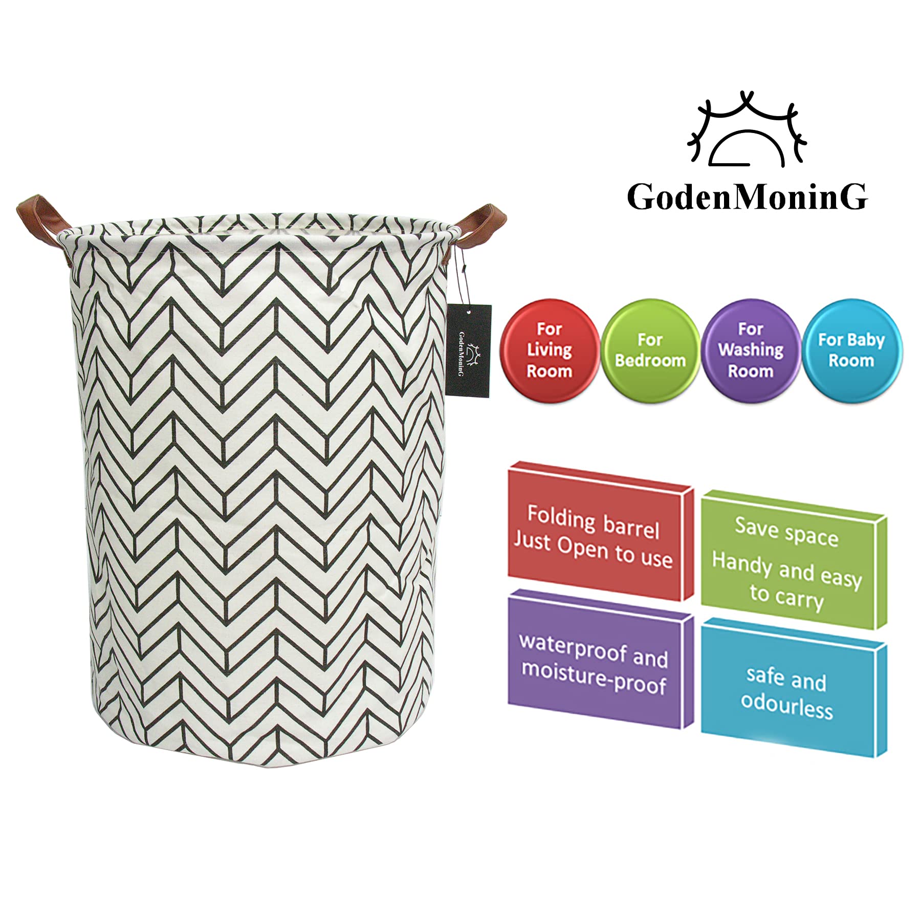 laundry baskets,bedroom hamper,kitchen organization,GodenMoninG 62.8L Waterproof Round Cotton Linen with Handles Collapsible storage basket. (THICK Flow Mark)