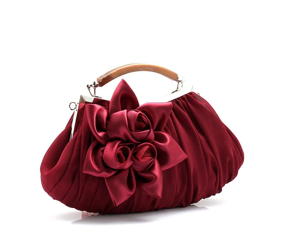 Snowskite Women's Luxury Flower Evening Bag Bridesmaid Wedding Party Clutch Purse Burgundy