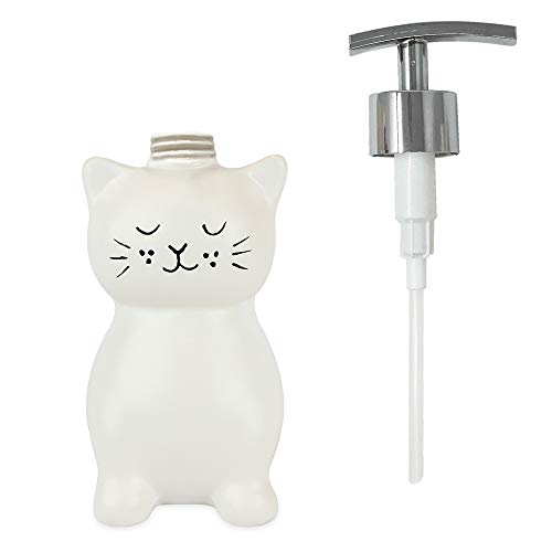 Isaac Jacobs White Ceramic Cat, Liquid Soap Pump/Lotion Dispenser with Chrome Metal Pump (Holds Up to 12 Oz) β Great for Bathroom, Kitchen Countertop, Bath Accessory (Cat)