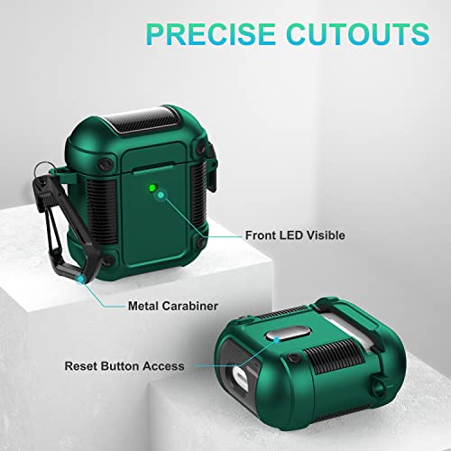 Valkit Compatible with Airpods Case Cover with Lock, Full-Body Military Rugged Shockproof AirPod 2nd Generation Case for Men Women Hard Shell Air Pod 2 & 1 Protective Skin with Keychain, Green