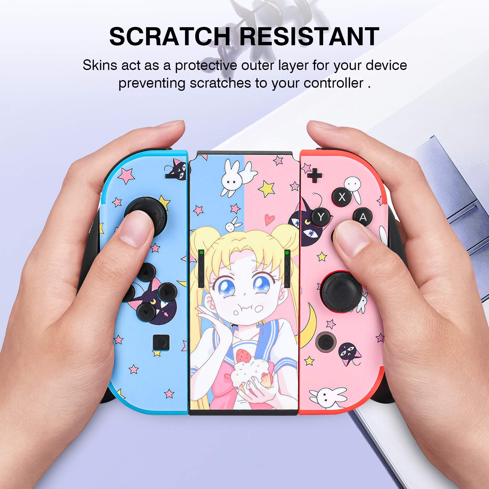 DLseego Switch Skin Sticker Pretty Pattern Full Wrap Skin Protective Film Sticker Design for Switch-Blue and Pink Moon Girl