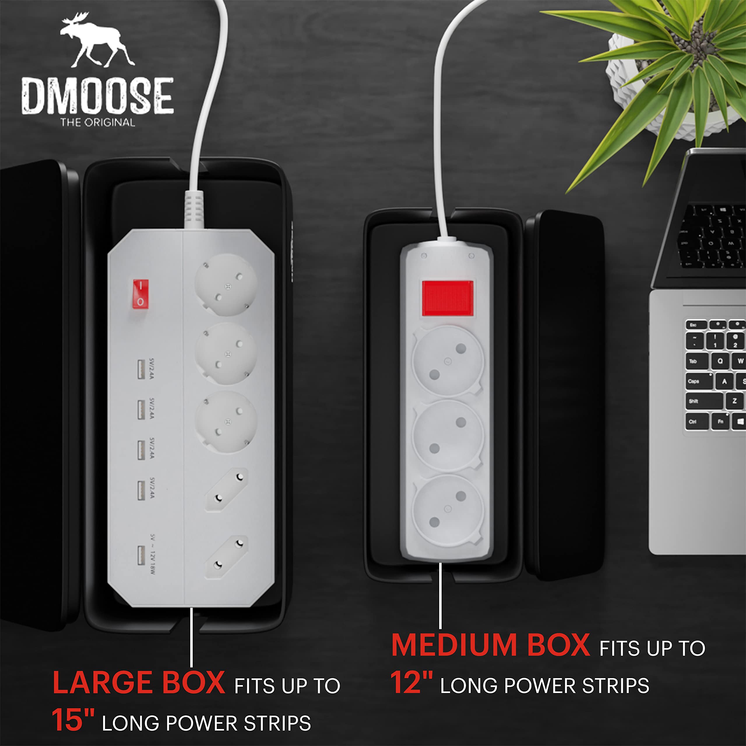 DMoose Large Cable Management Box - Cord Organizer Box to Hide Power Strips - Cable Organizer Box for Surge Protector - Safe ABS Material - 15.7" (L) x 6.1" (W) 5.3" (H) - XL (Flat Top)