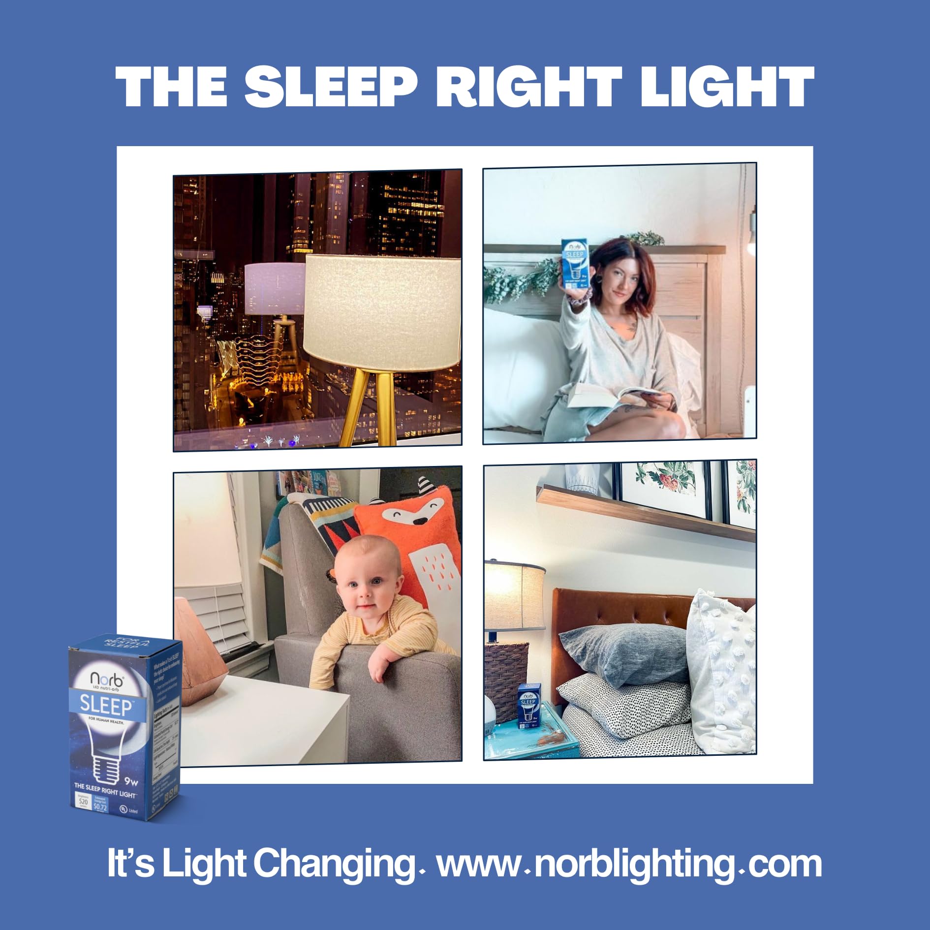 Low Blue Sleep Light Bulb - NorbSLEEP Low-Blue Light Bulb for Bedtime, Evening and Night, for Restful, Healthy Sleep for All Ages (Baby, Children, Adults), Produces Natural Melotonin (6W 1-Pack)