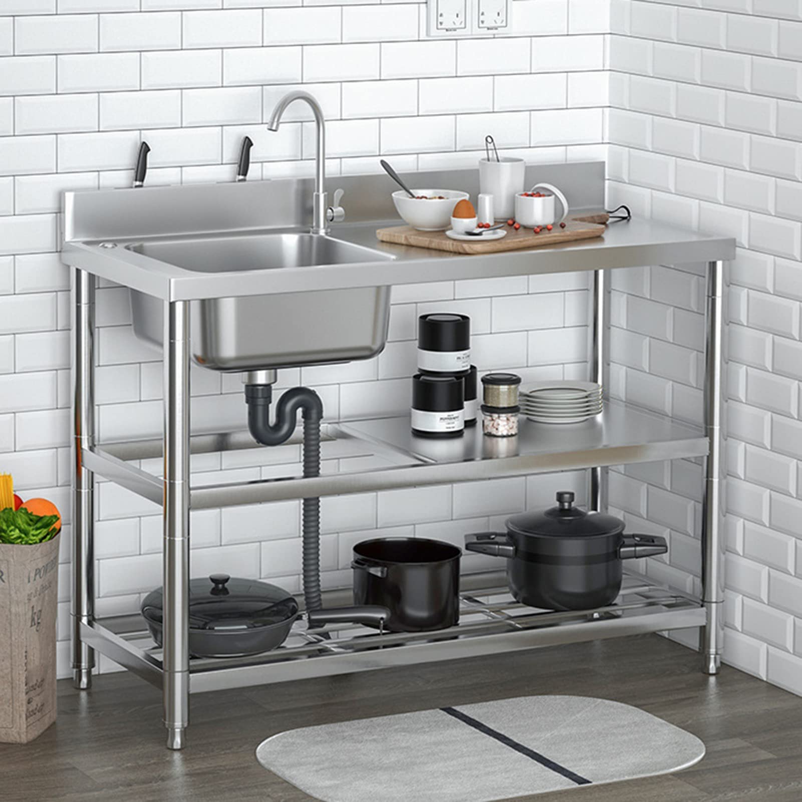 HzaiDanXin, Single Bowl Kitchen Sinks,Outdoor Sink,Outdoor Kitchen Sink,Small Rv Sink,Bar Sink Drop In,Bar Sink With Cutting Board,Laundry Tub,Free Standing Stainless-Steel Single Bowl, 31in