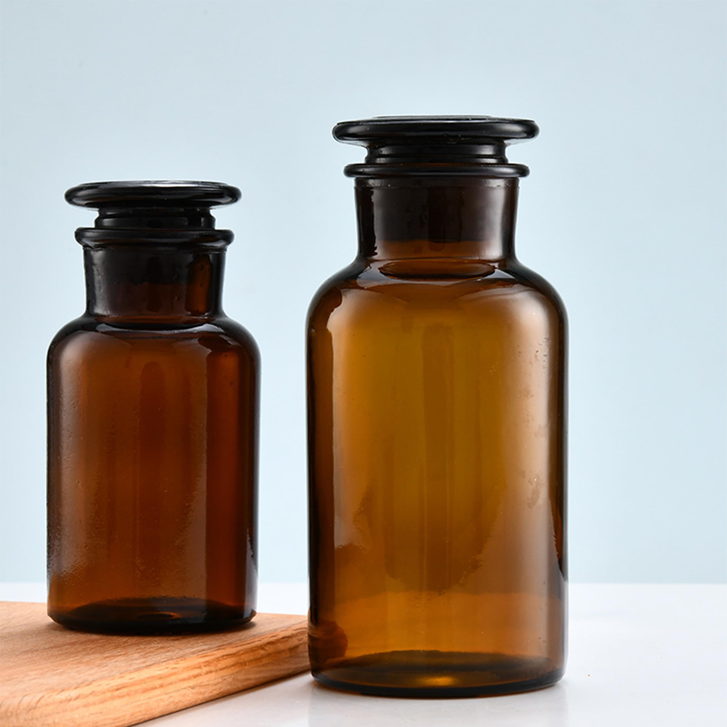 Kestun 1000ml Lab Glass Reagent Bottle,Wide Mouth Glass Amber Storage Bottle with Ground Stopper,Decorative Bottles/Vase